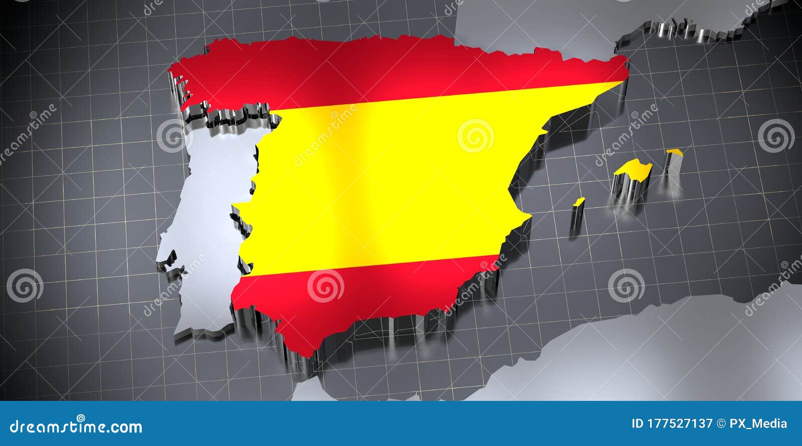 Spain - Country Borders and Flag Stock Illustration - Illustration of ...