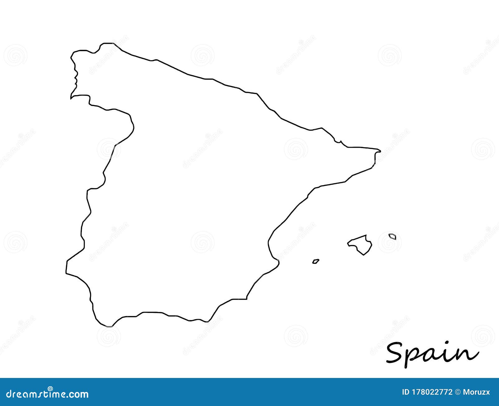 Spain Map From The Contour Classic Blue Color Brush Lines Different ...