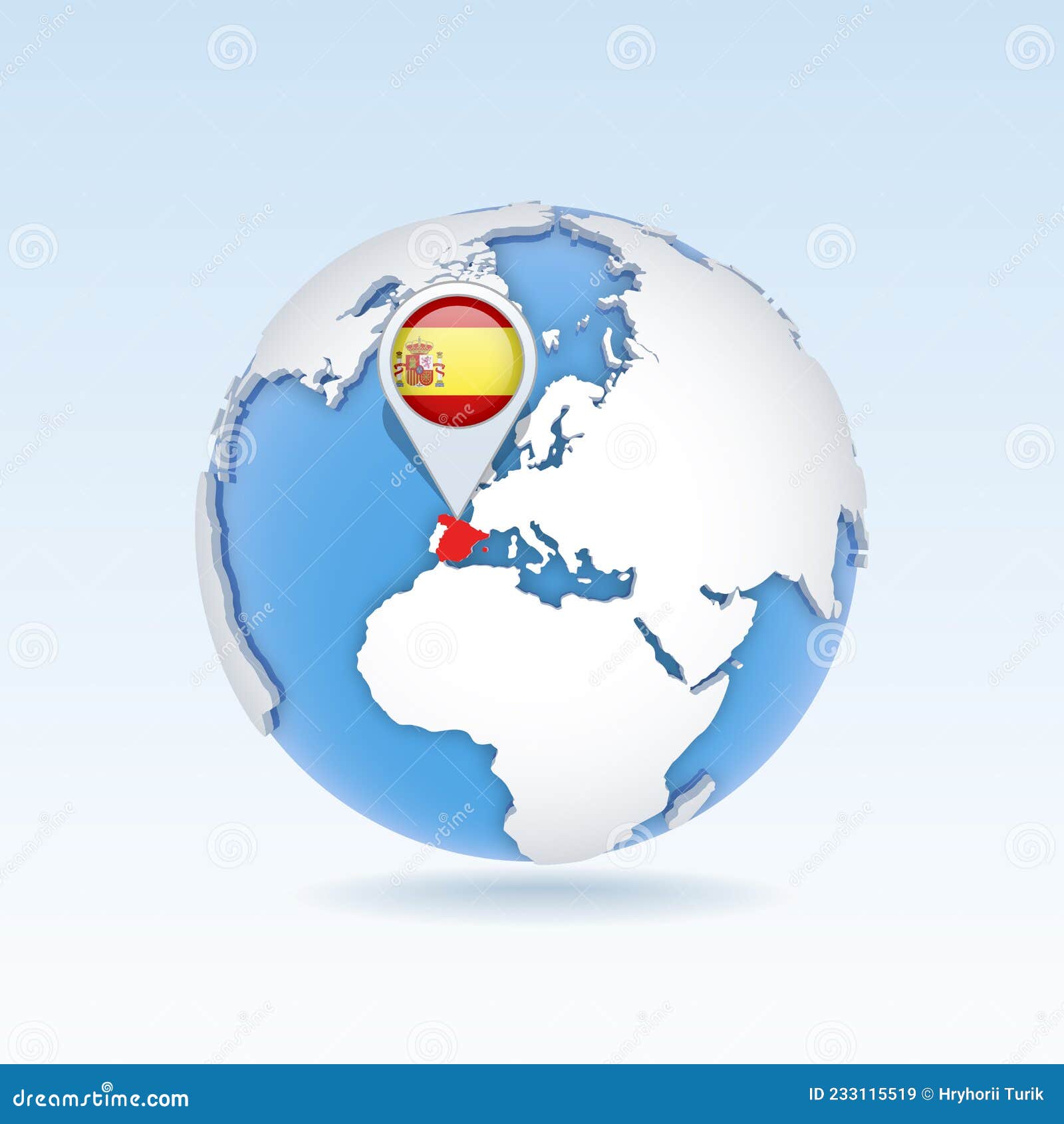 Spain - Country Map and Flag Located on Globe, World Map. Stock Vector ...