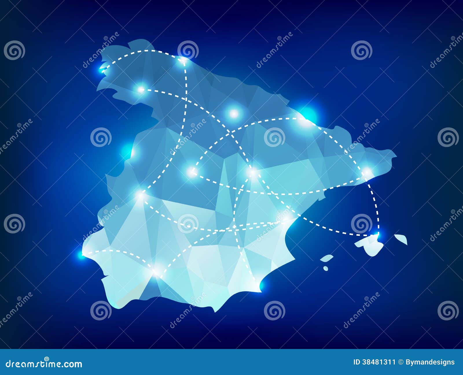 Spain Country Map Polygonal with Spot Lights Place Stock Vector ...