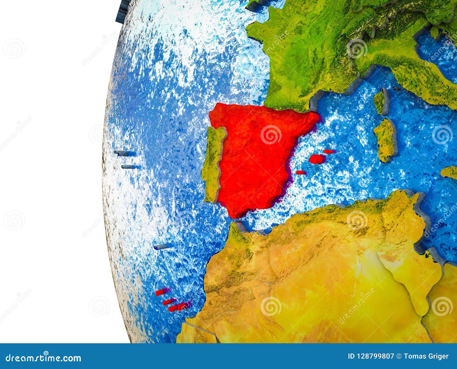 Spain on 3D Earth stock illustration. Illustration of symbol - 128799807