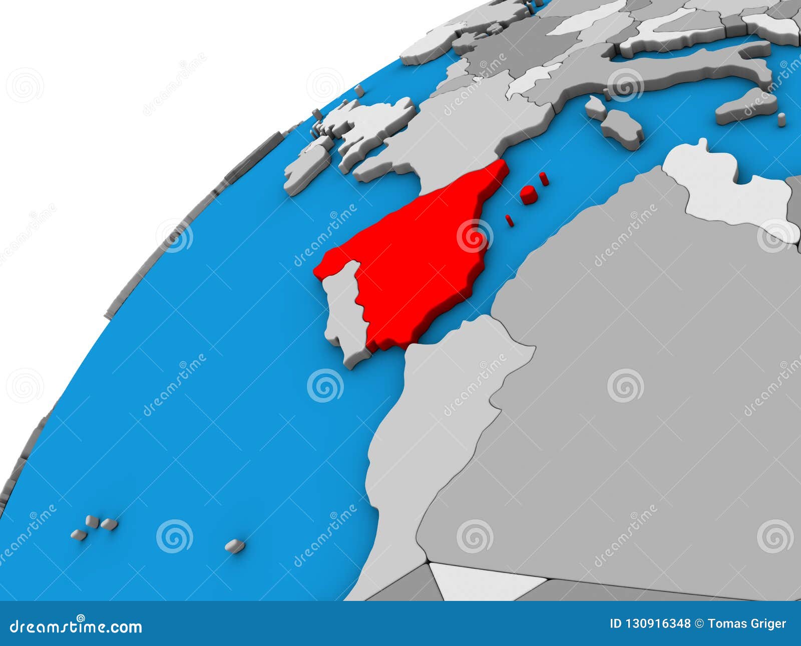 Spain on 3D globe stock illustration. Illustration of europe - 130916348