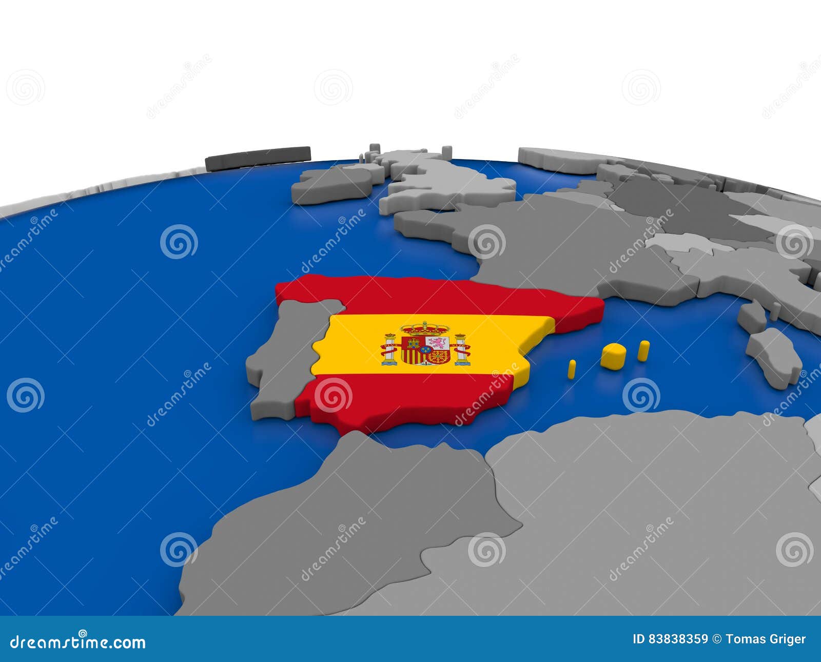 Spain on 3D globe stock illustration. Illustration of borders - 83838359