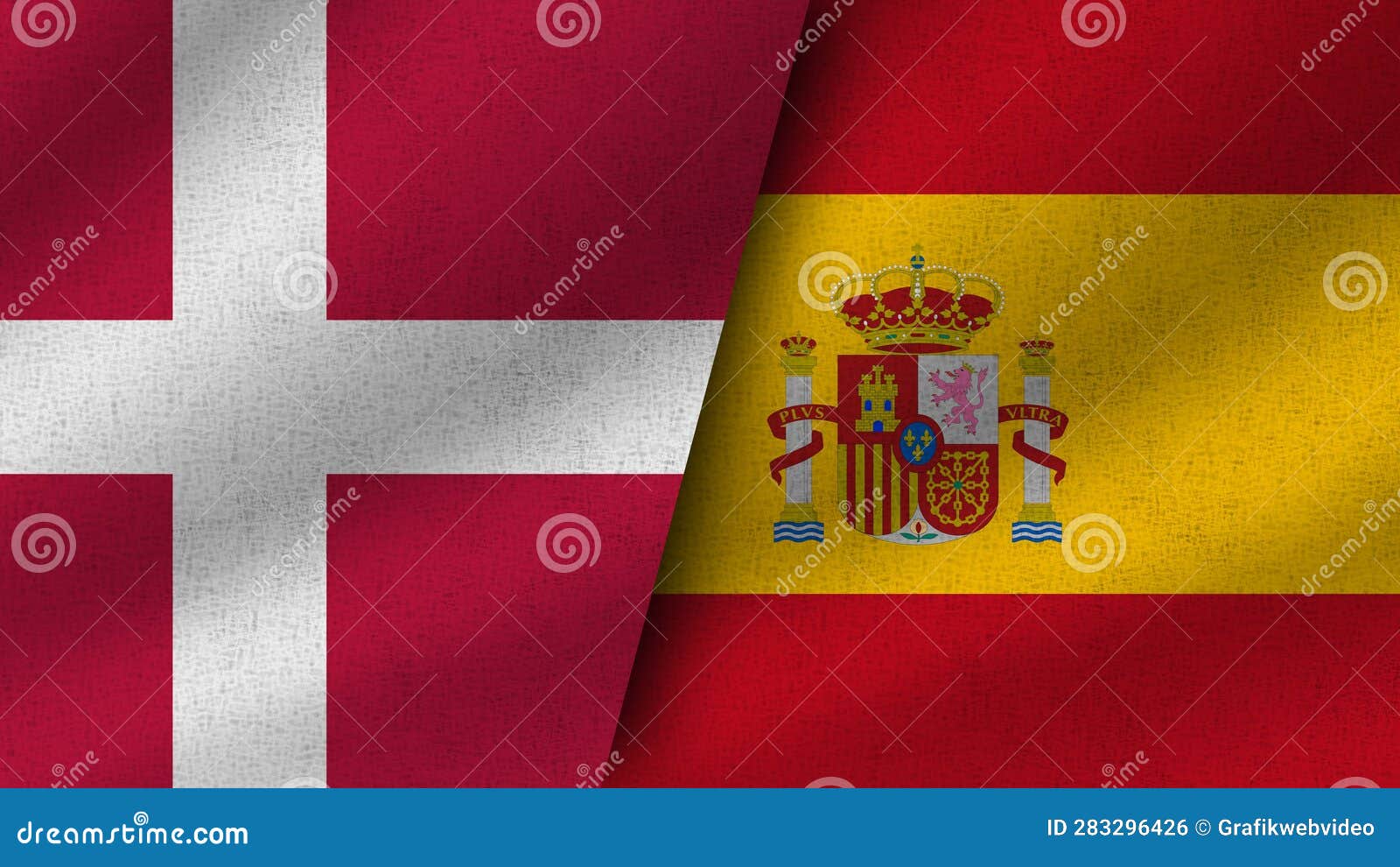 Spain and Denmark Realistic Two Flags Together Stock Illustration ...