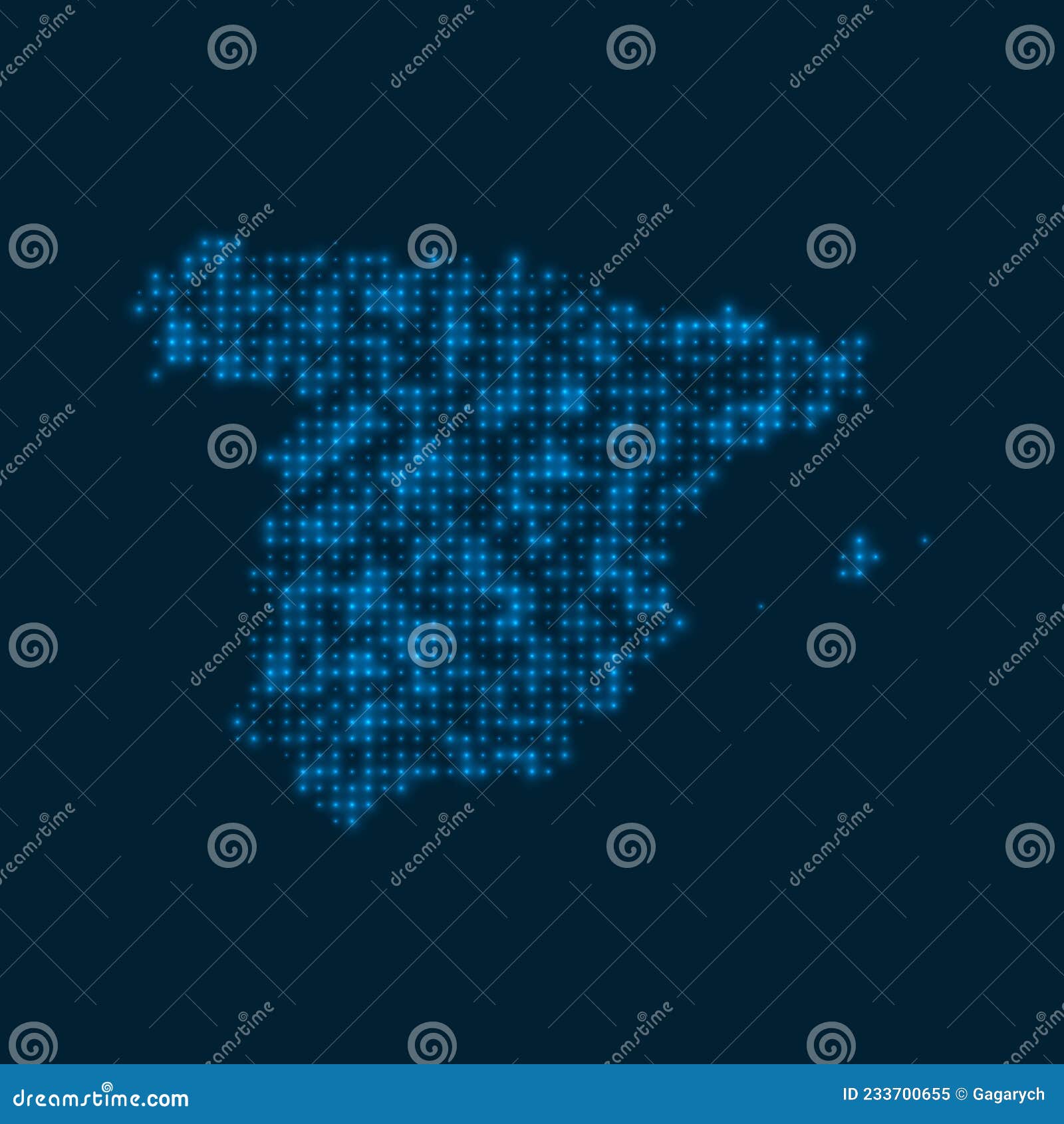 Spain dotted glowing map. stock vector. Illustration of energy - 233700655