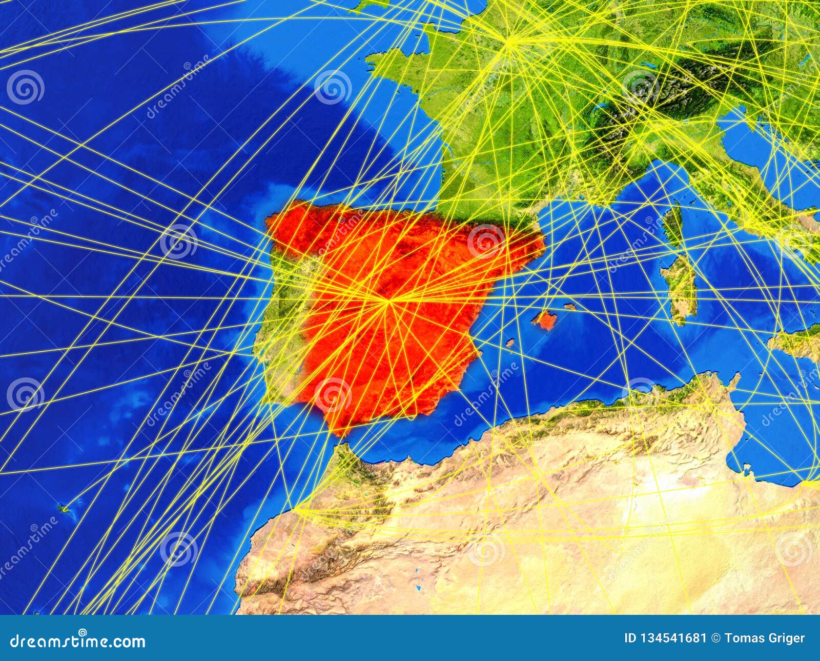Spain on Earth with Network Stock Image - Image of digital, science ...