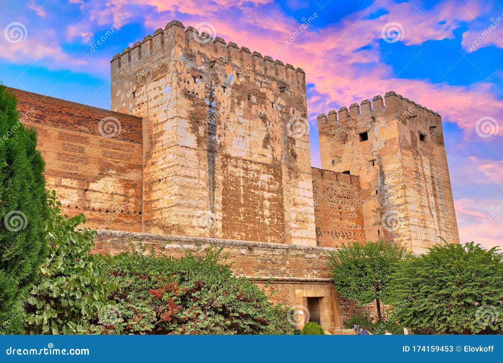 Famous Alhambra Palace and Cathedrals in Granada, Spain Stock Image ...