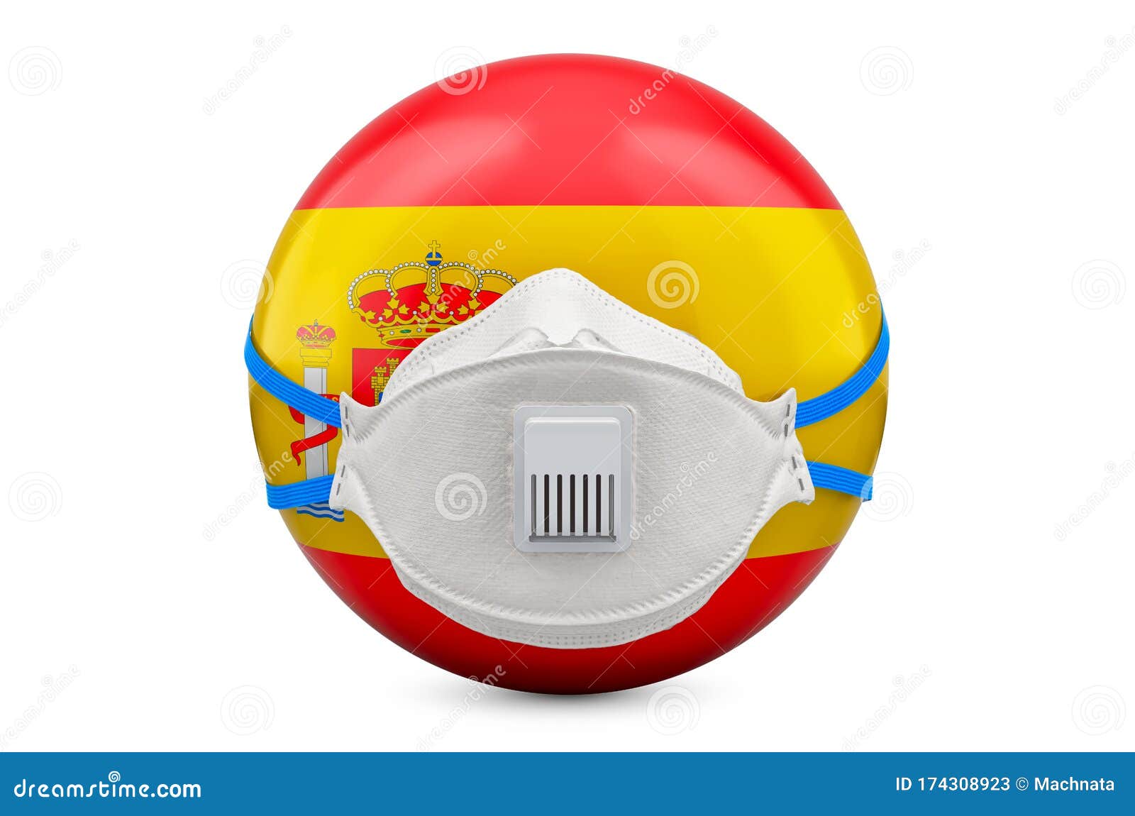 Spain with Filtering Half Face Mask, Respirator. 3D Rendering Stock ...