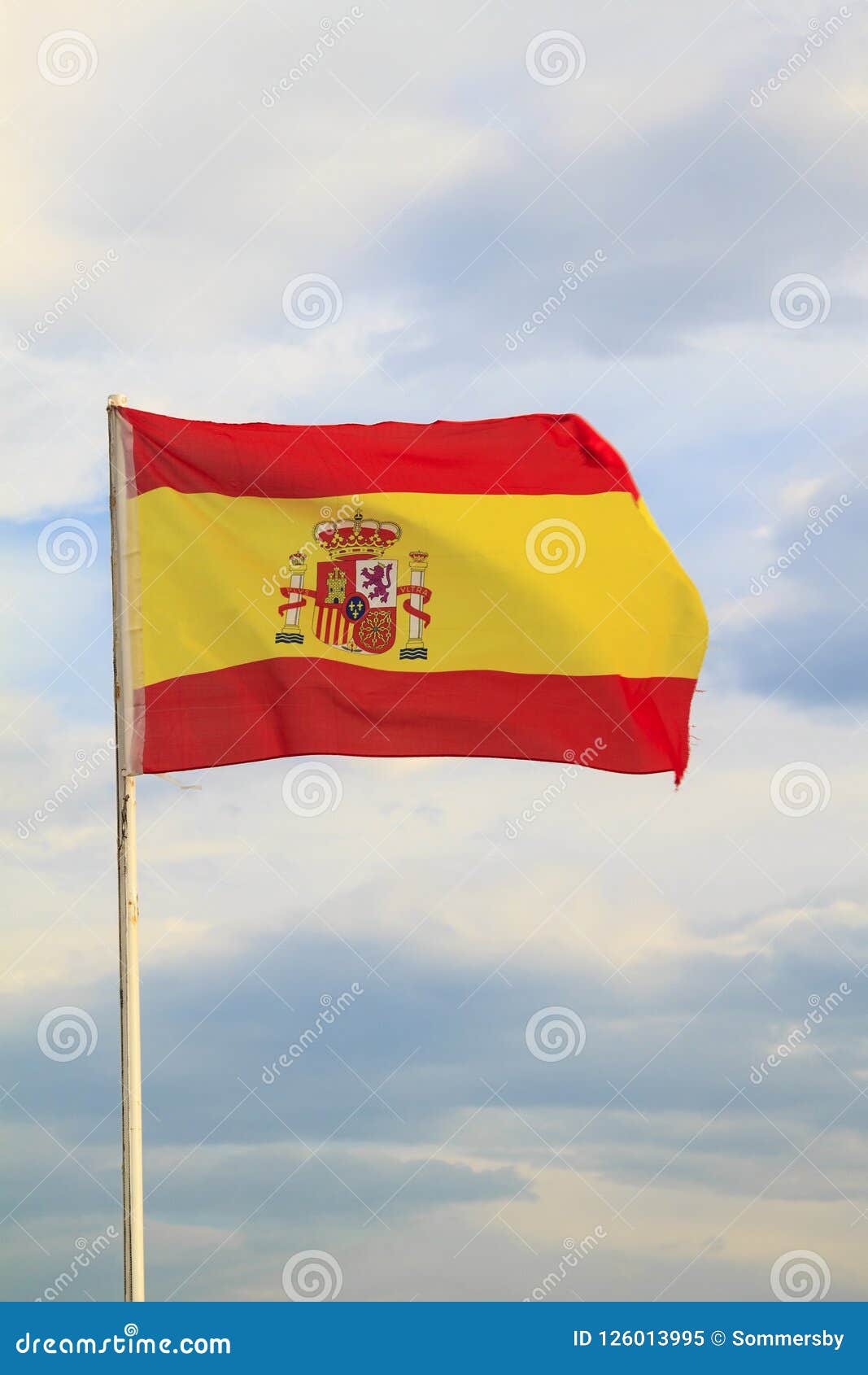 Spain Flag on Blue Sky with Clouds Background Stock Image - Image of ...