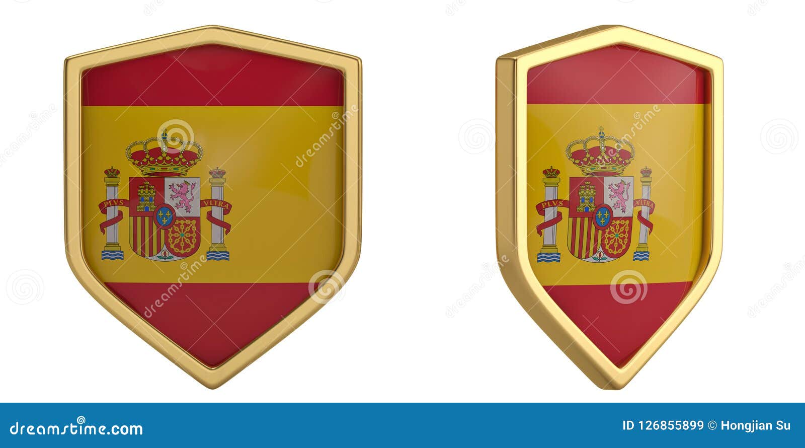 Spain Flag Shield Symbol Isolated on White Background. 3D Illustration ...