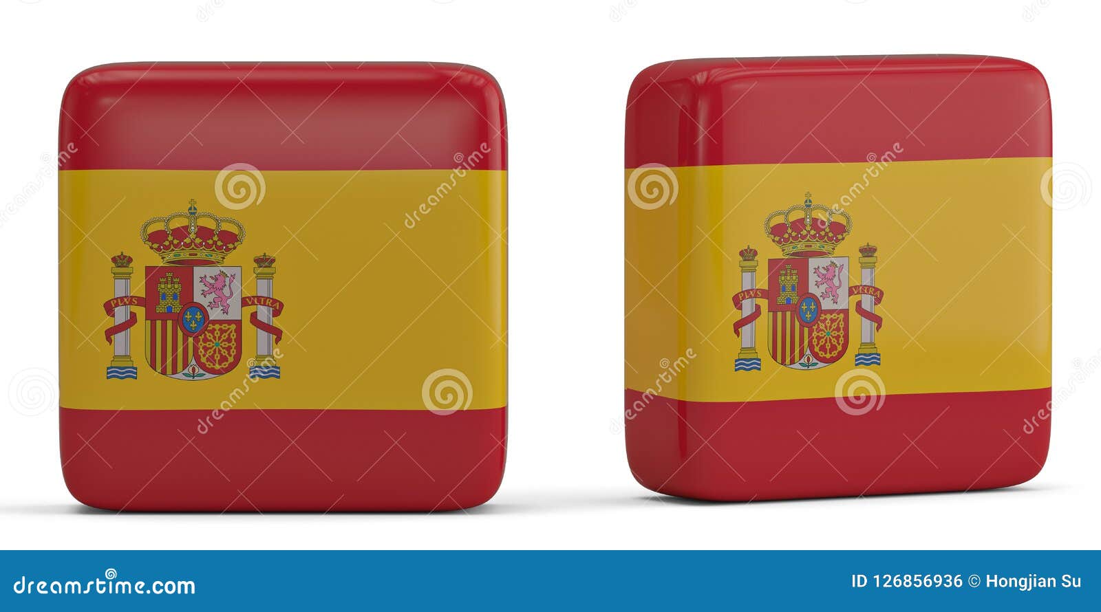 Spain Flag Square Symbol Isolated on White Background. 3D Illustration ...