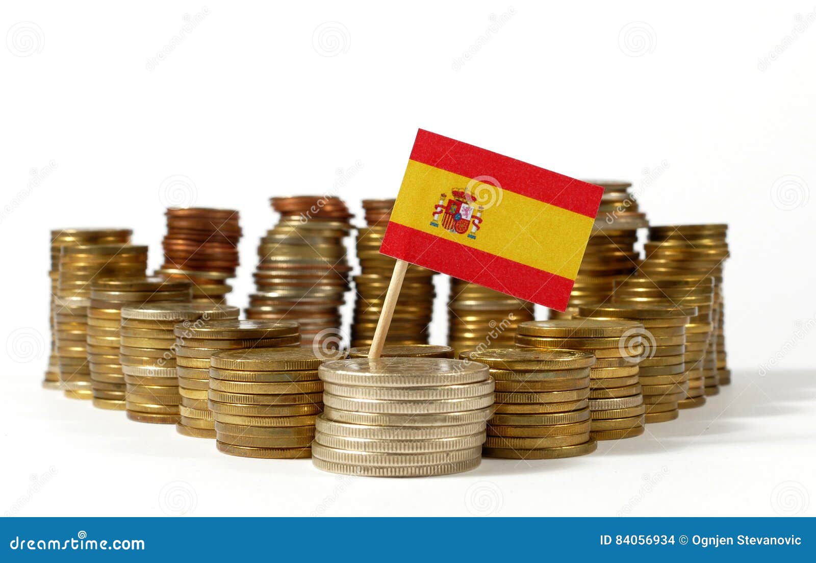 Spain Flag with Stack of Money Coins Stock Photo - Image of bankruptcy ...