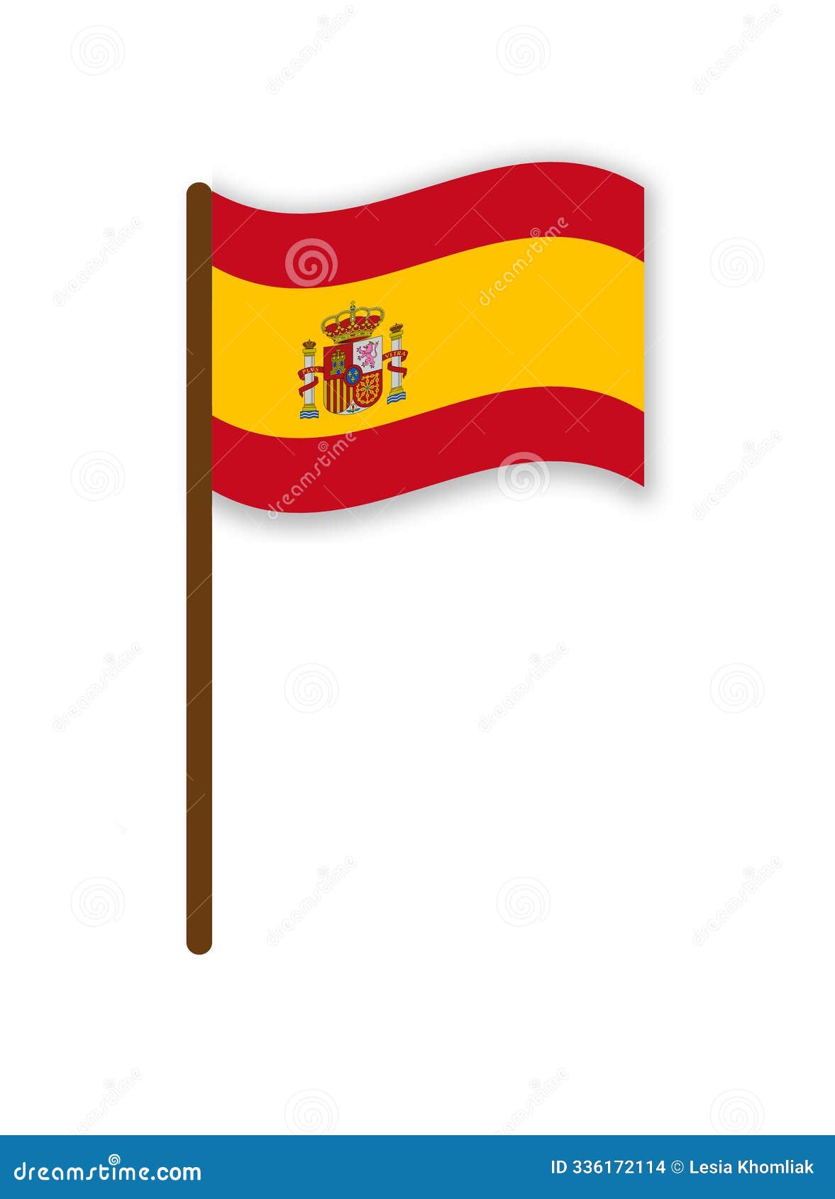 Spain Flag on Stick Isolated on White Background Stock Illustration ...