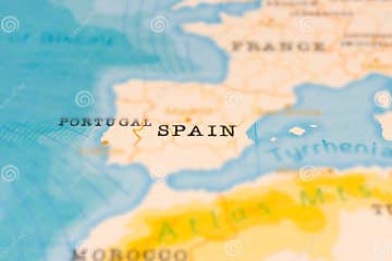 Spain in Focus on a Tilted World Map. Stock Photo - Image of economy ...