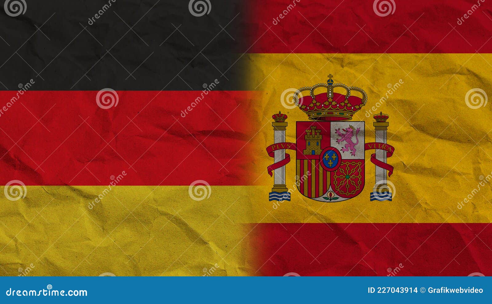 Spain and Germany Flags Together, Crumpled Paper Effect 3D Illustration ...
