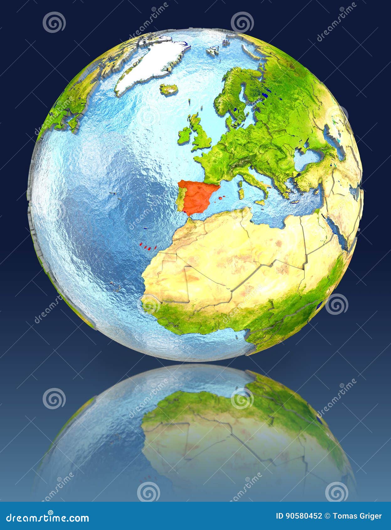 Spain on Globe with Reflection Stock Illustration - Illustration of ...