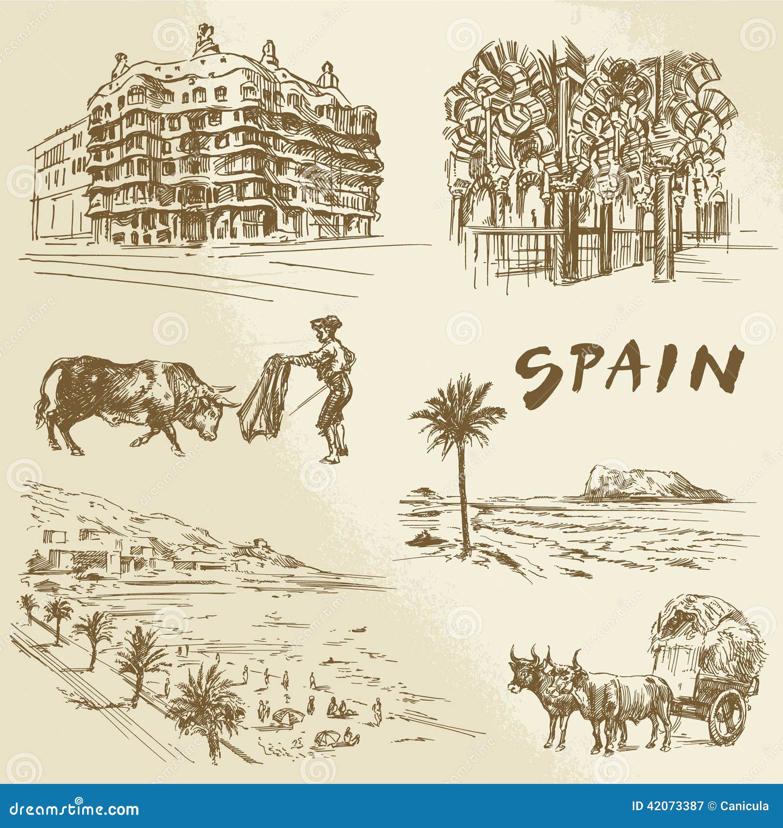 Spain - Hand Drawn Collection Stock Vector - Illustration of madrid ...