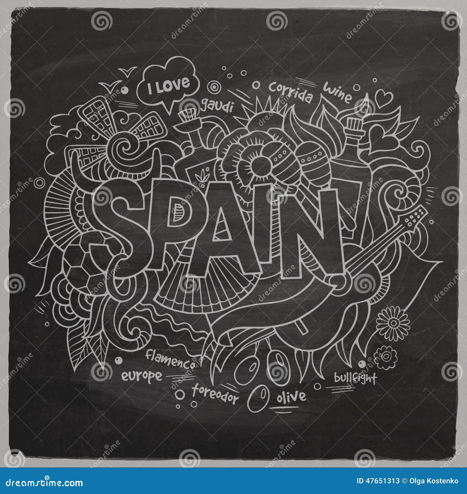 Spain Hand Lettering and Doodles Elements Stock Vector - Illustration ...