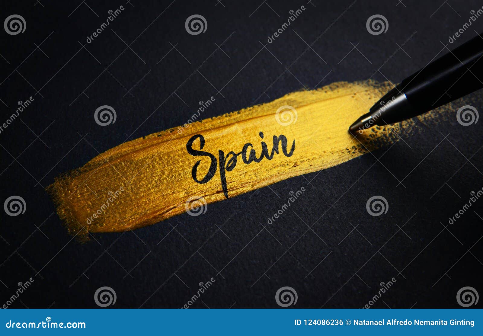 Spain Handwriting Text on Golden Paint Brush Stroke Stock Photo - Image ...
