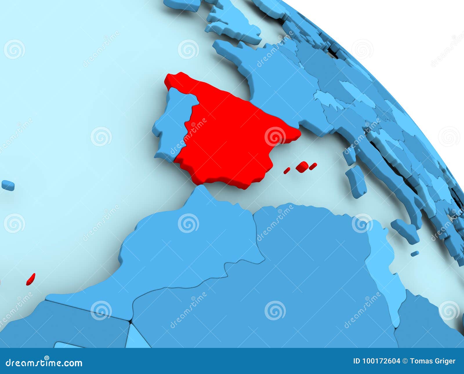 Spain on blue globe stock illustration. Illustration of country - 100172604