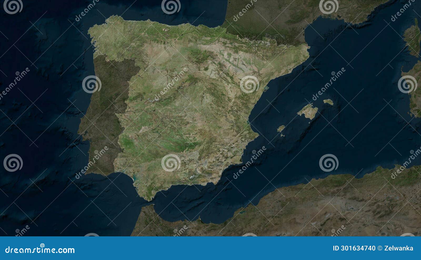 Spain Highlighted. High-res Satellite Stock Illustration - Illustration ...