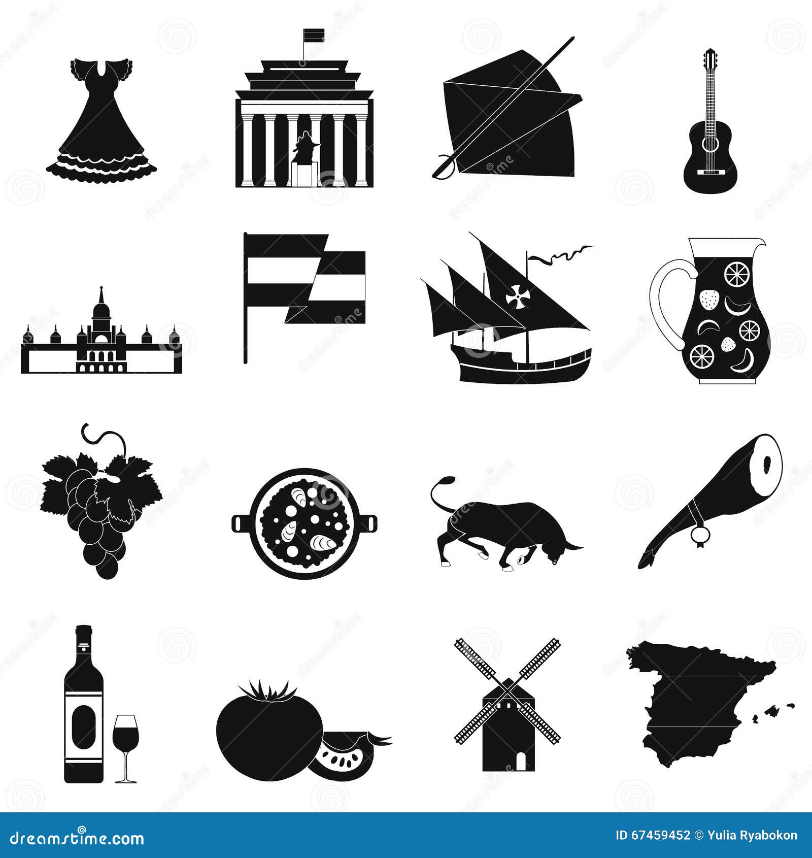Spain icons black stock vector. Illustration of pictogram - 67459452