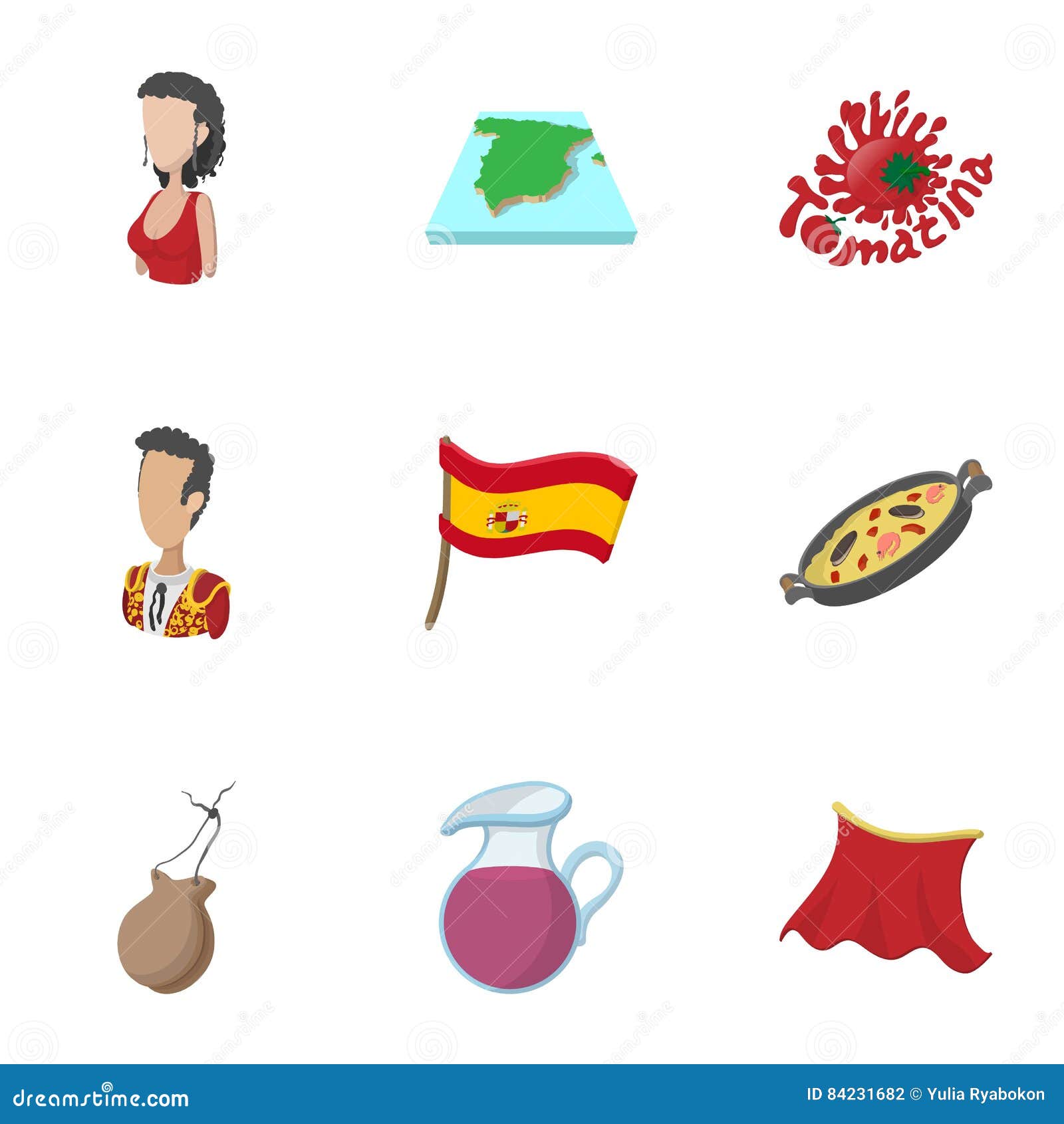 Spain Icons Set, Cartoon Style Stock Vector - Illustration of icon ...