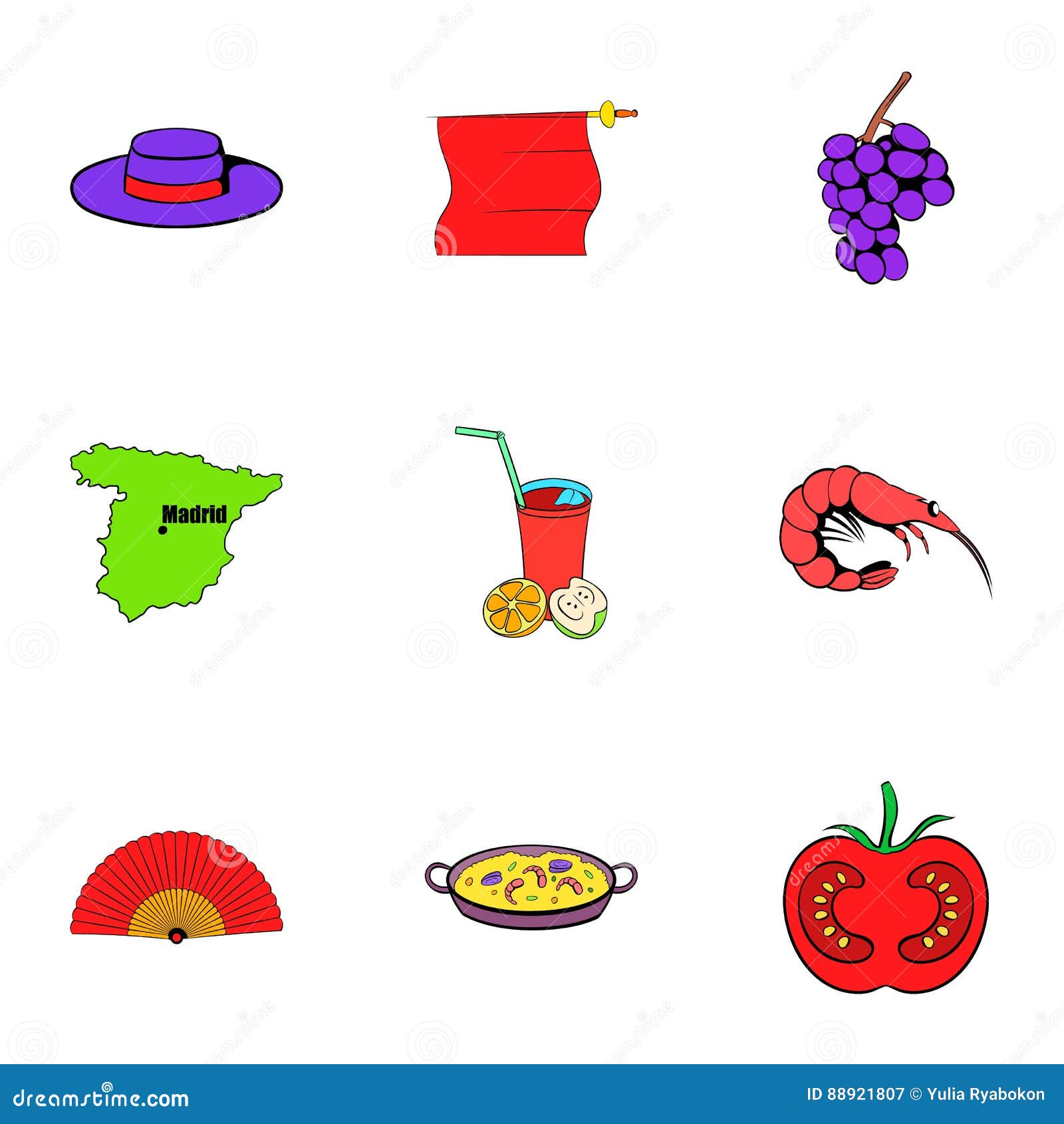 Spain Icons Set, Cartoon Style Stock Vector - Illustration of sangria ...