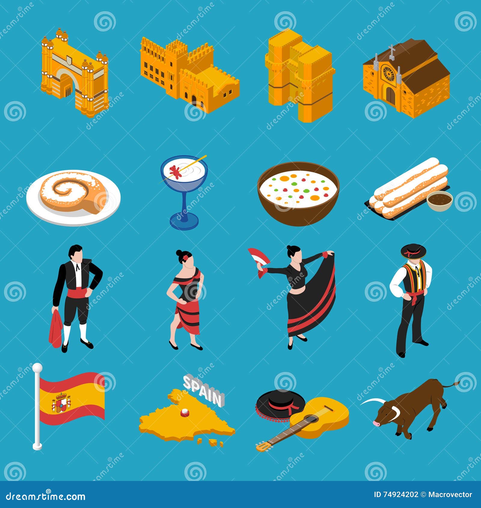 Spain Icons Set stock vector. Illustration of computer - 74924202