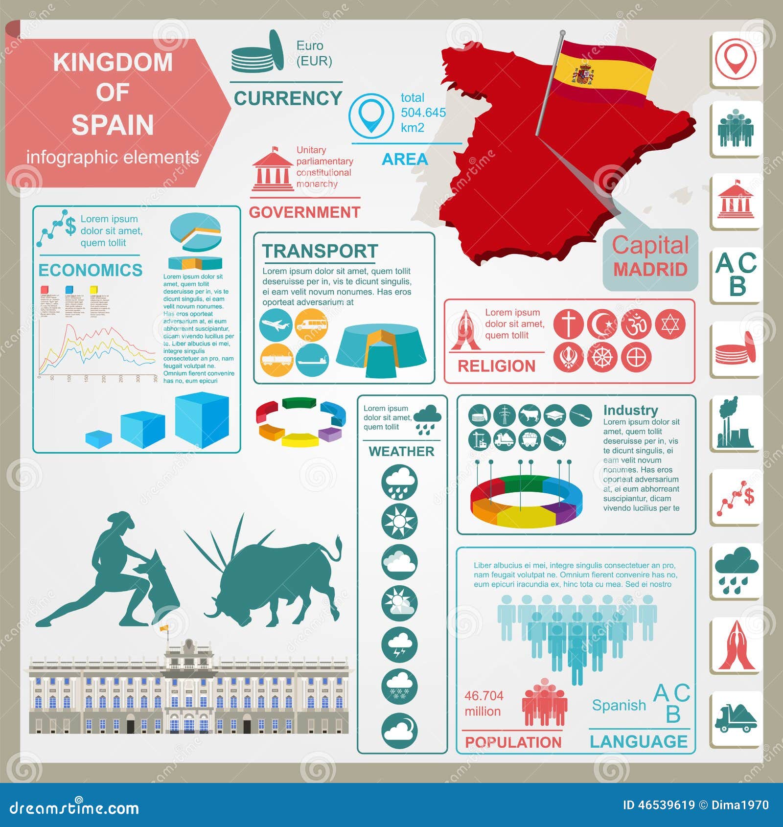 Spain Infographics, Statistical Data, Sights Stock Vector ...
