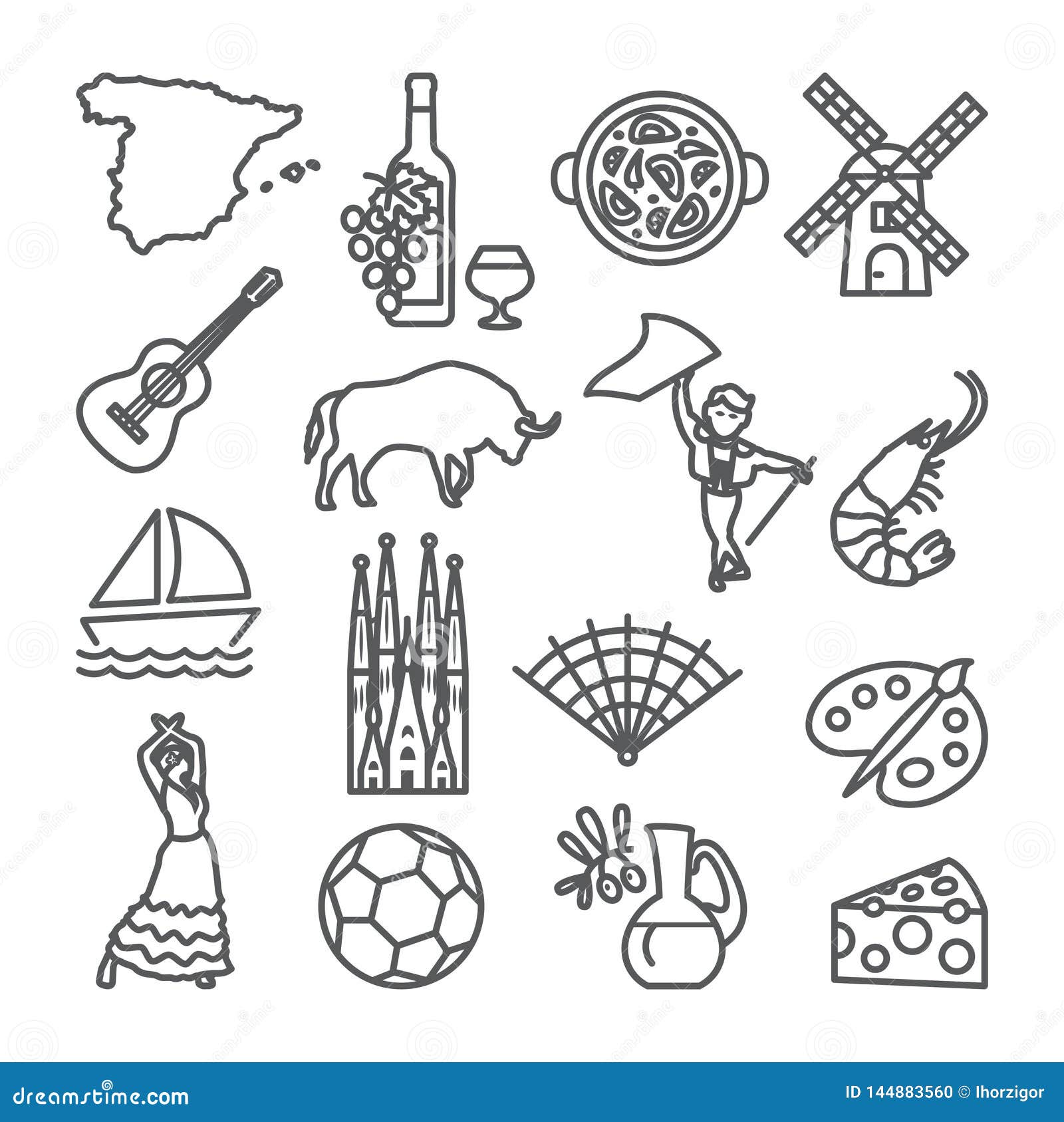 Spain Line Icons Set. Spanish Traditional Symbols and Objects. Stock ...