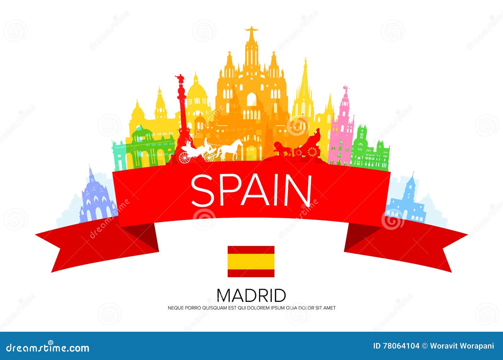 Spain, Madrid Travel Landmarks. Stock Vector - Illustration of heritage ...