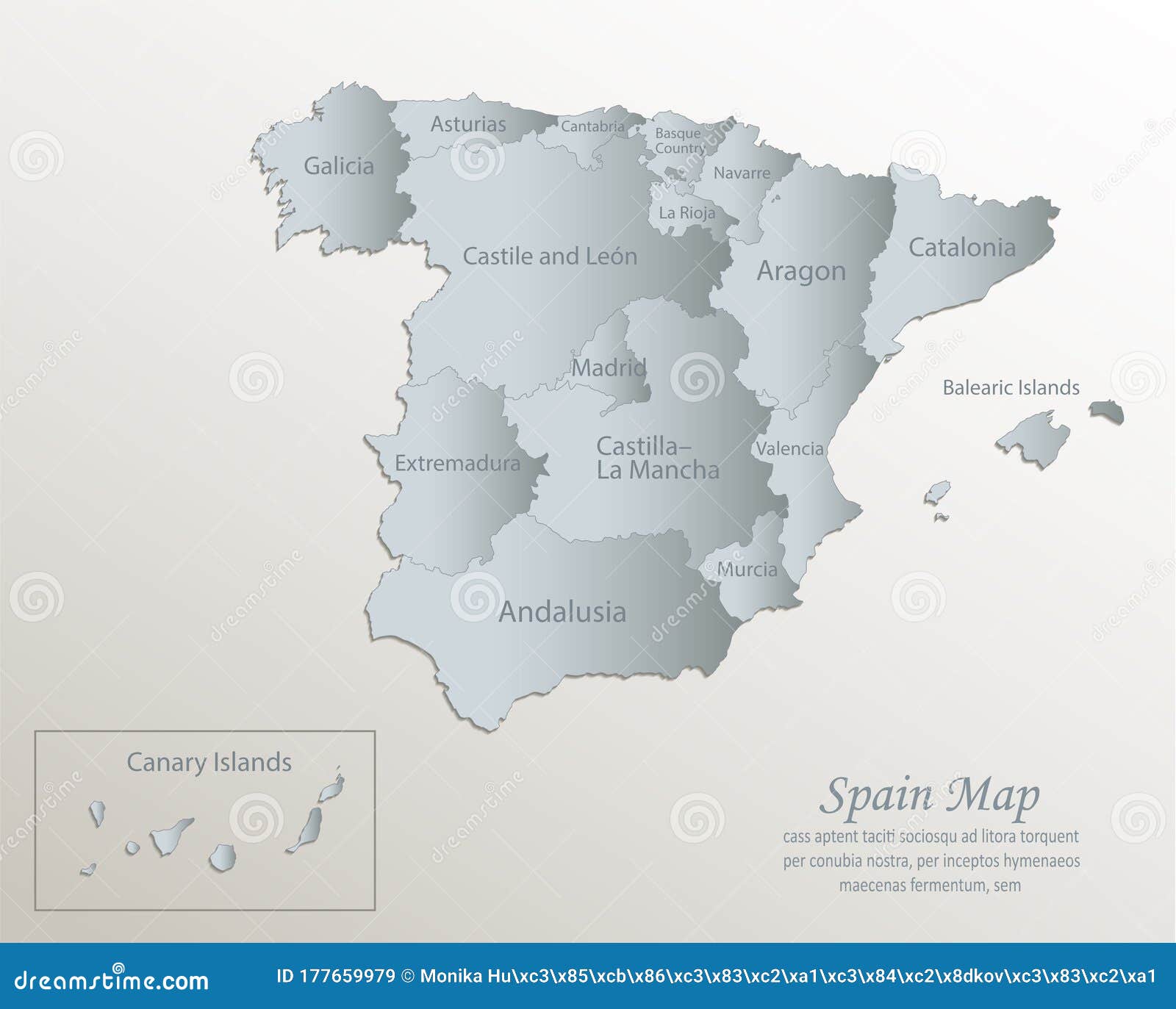 Spain Map, Administrative Division with Names, White Blue Card Paper 3D ...