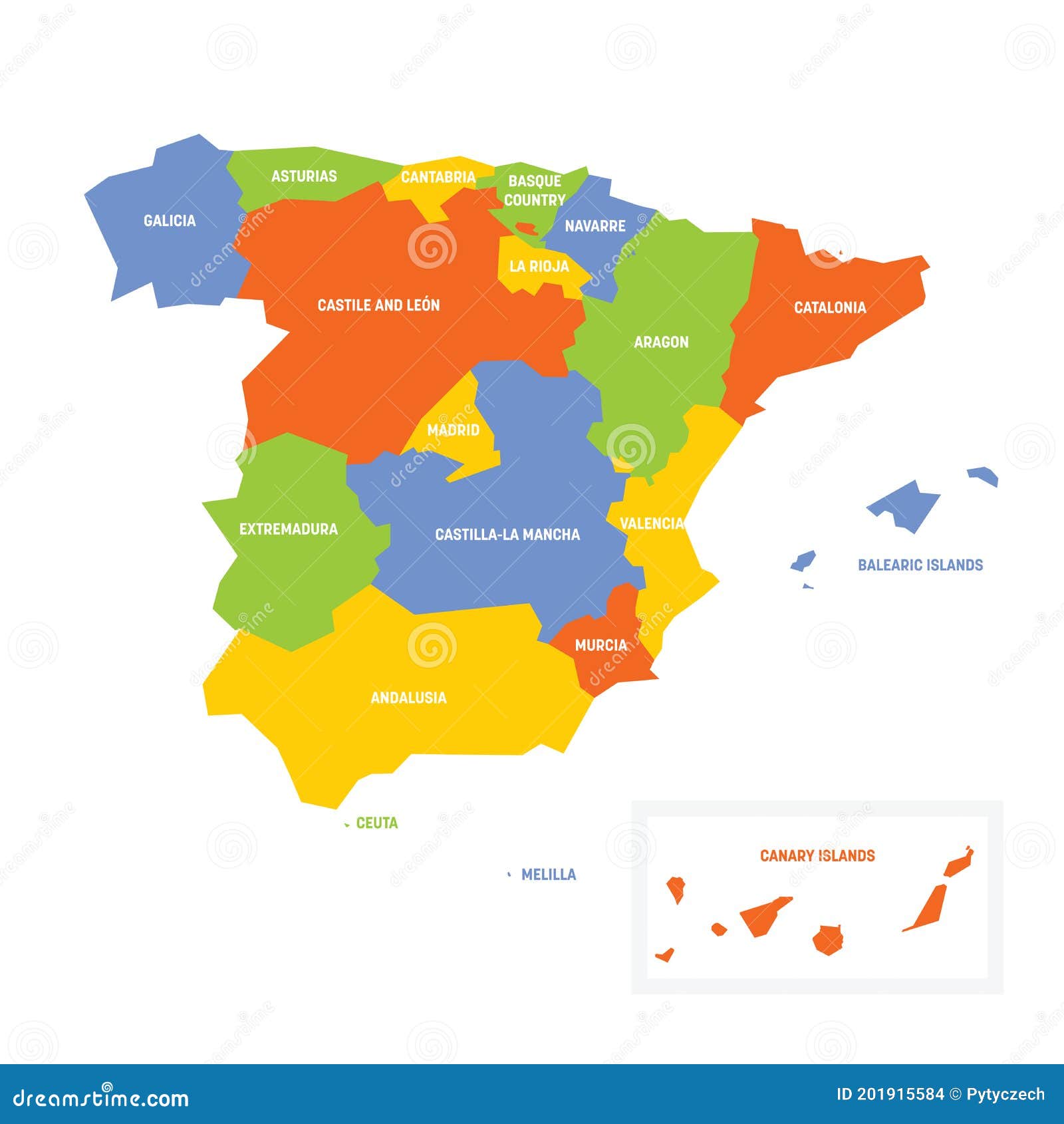 Spain - Map of Autonomous Communities Stock Vector - Illustration of ...