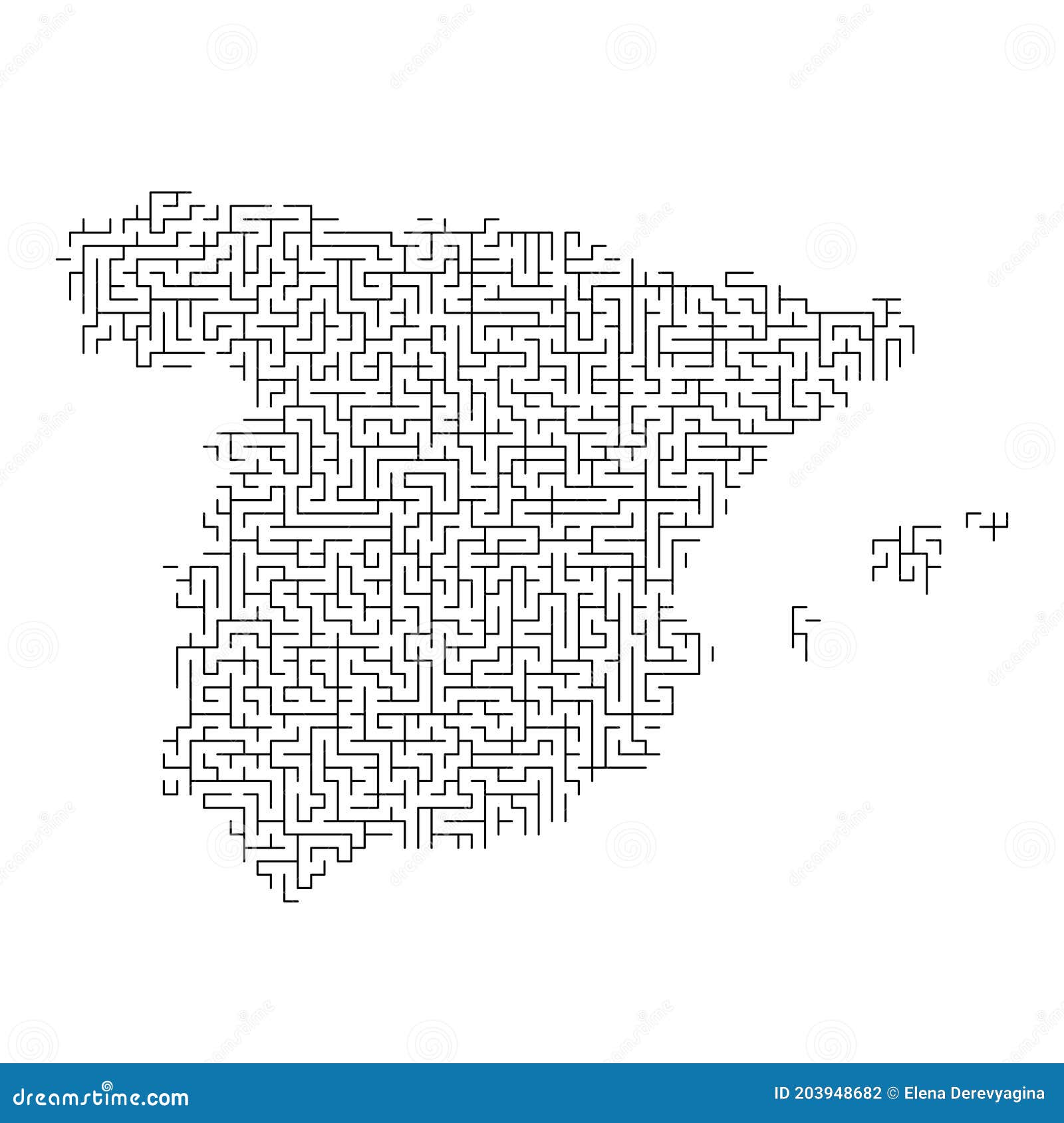 Spain Map from Black Pattern of the Maze Grid. Vector Illustration ...