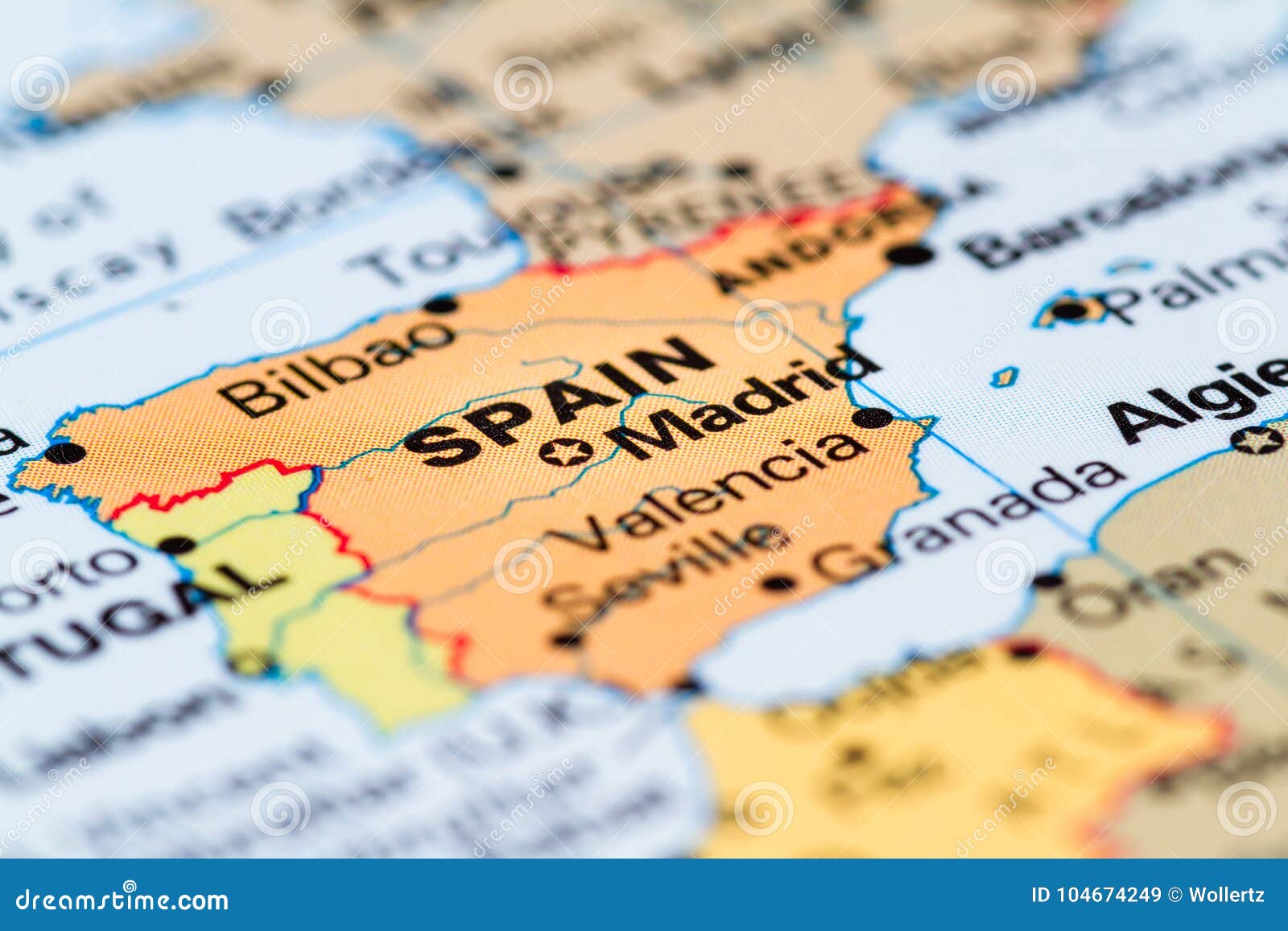 Spain on a map stock image. Image of english, focused - 104674249