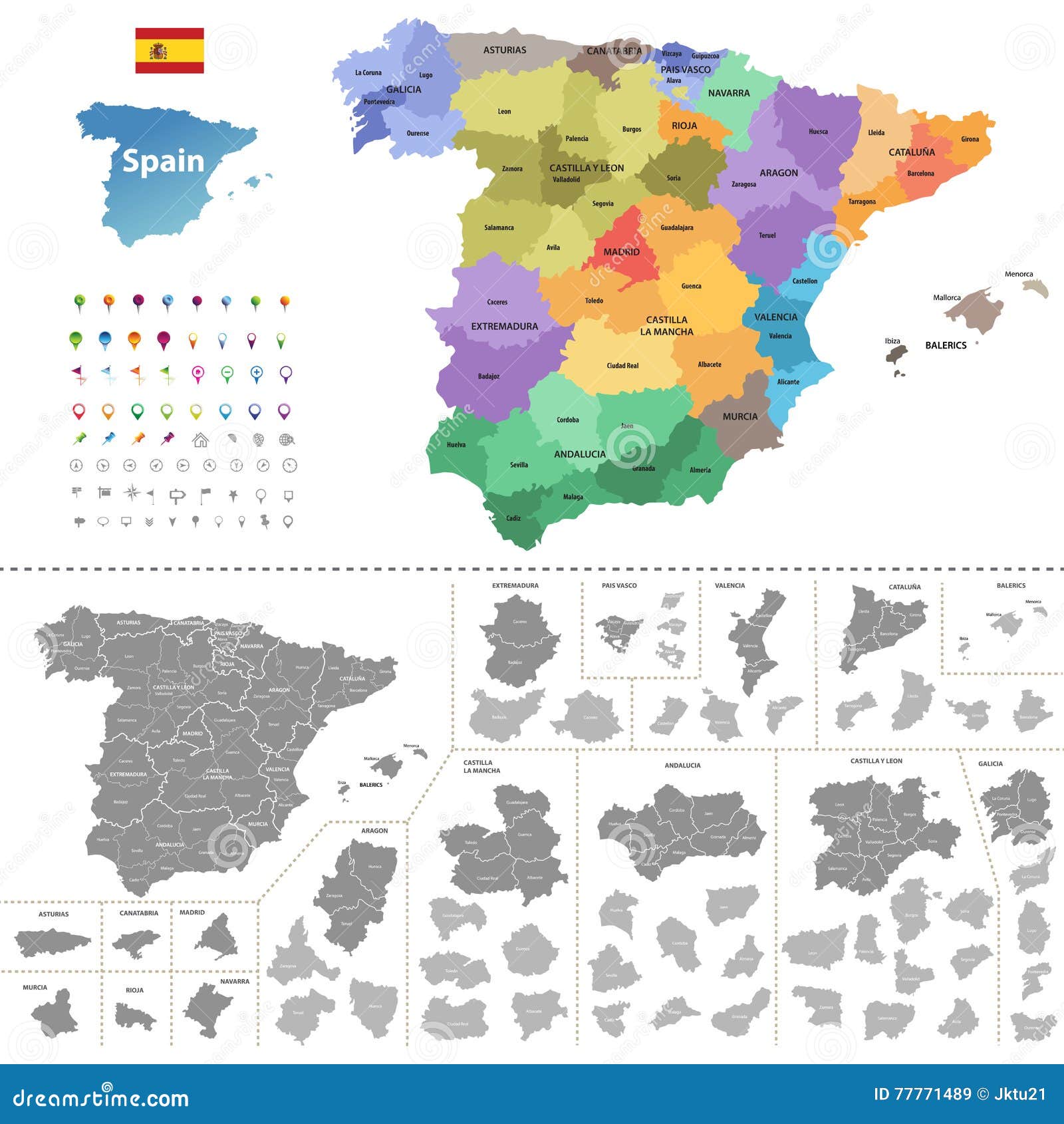 Spain Map Colored by Autonomous Communities Stock Vector - Illustration ...
