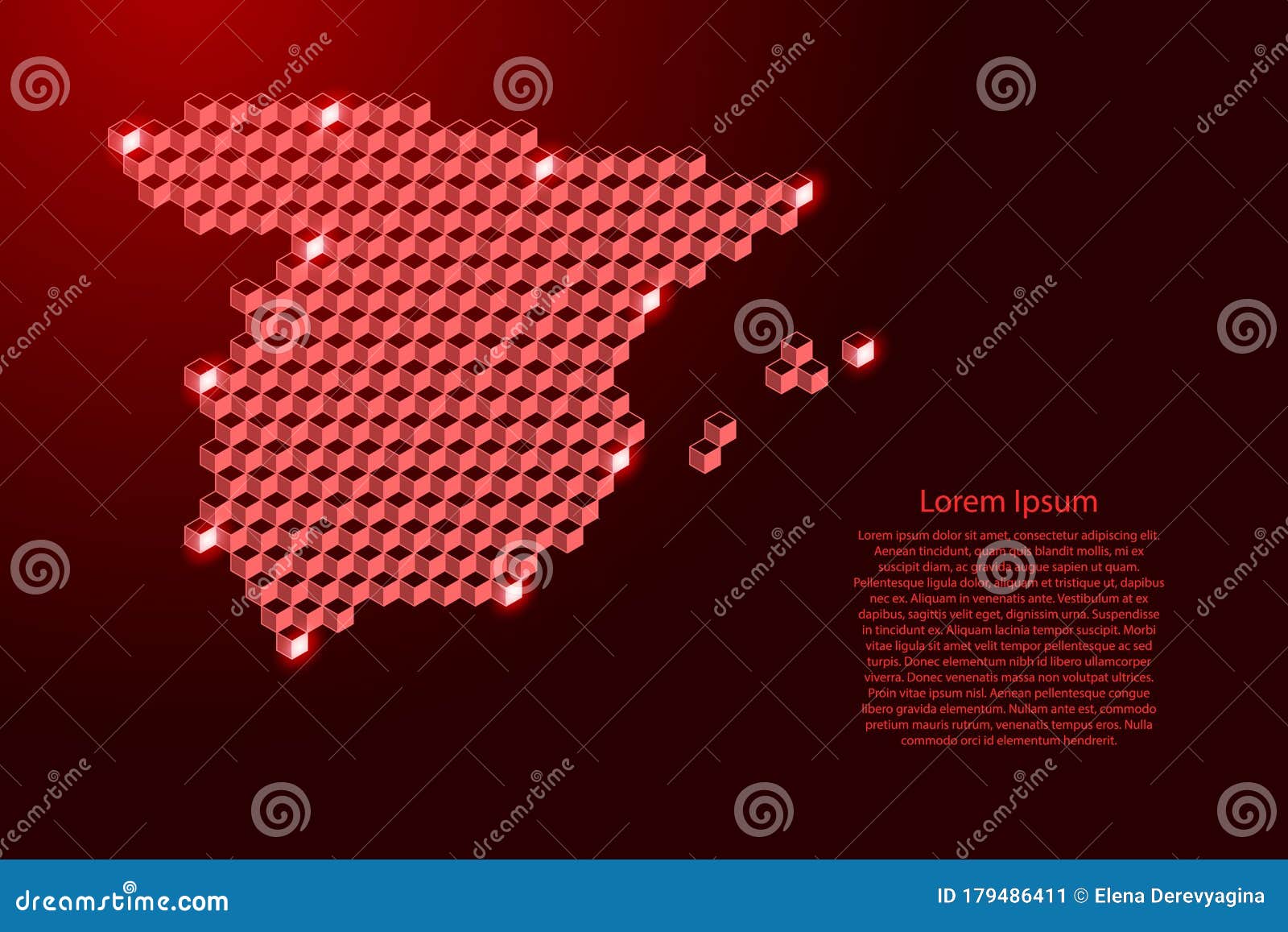 Spain Map from 3D Red Cubes Isometric Abstract Concept, Square Pattern ...