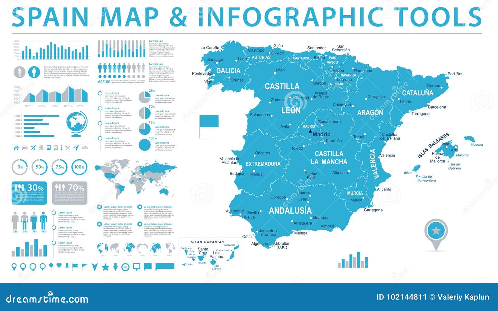 Spain Map Info Graphics - Charts, Symbols, Elements And Icons ...