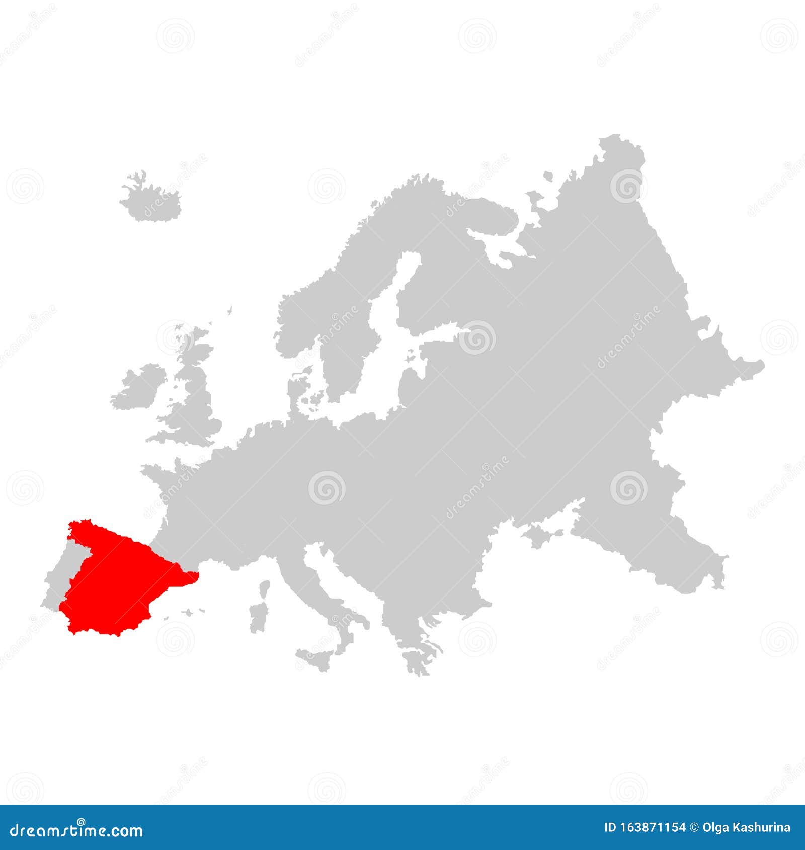 Spain on map of europe stock vector. Illustration of monaco - 163871154