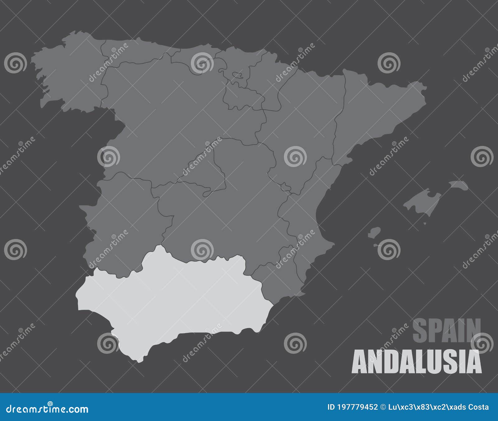Andalusia, A Region Of Spain, Gray Political Map Vector Illustration ...
