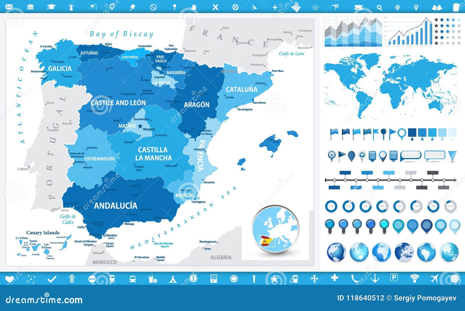 Spain Map and Infographic Elements Stock Vector - Illustration of ...