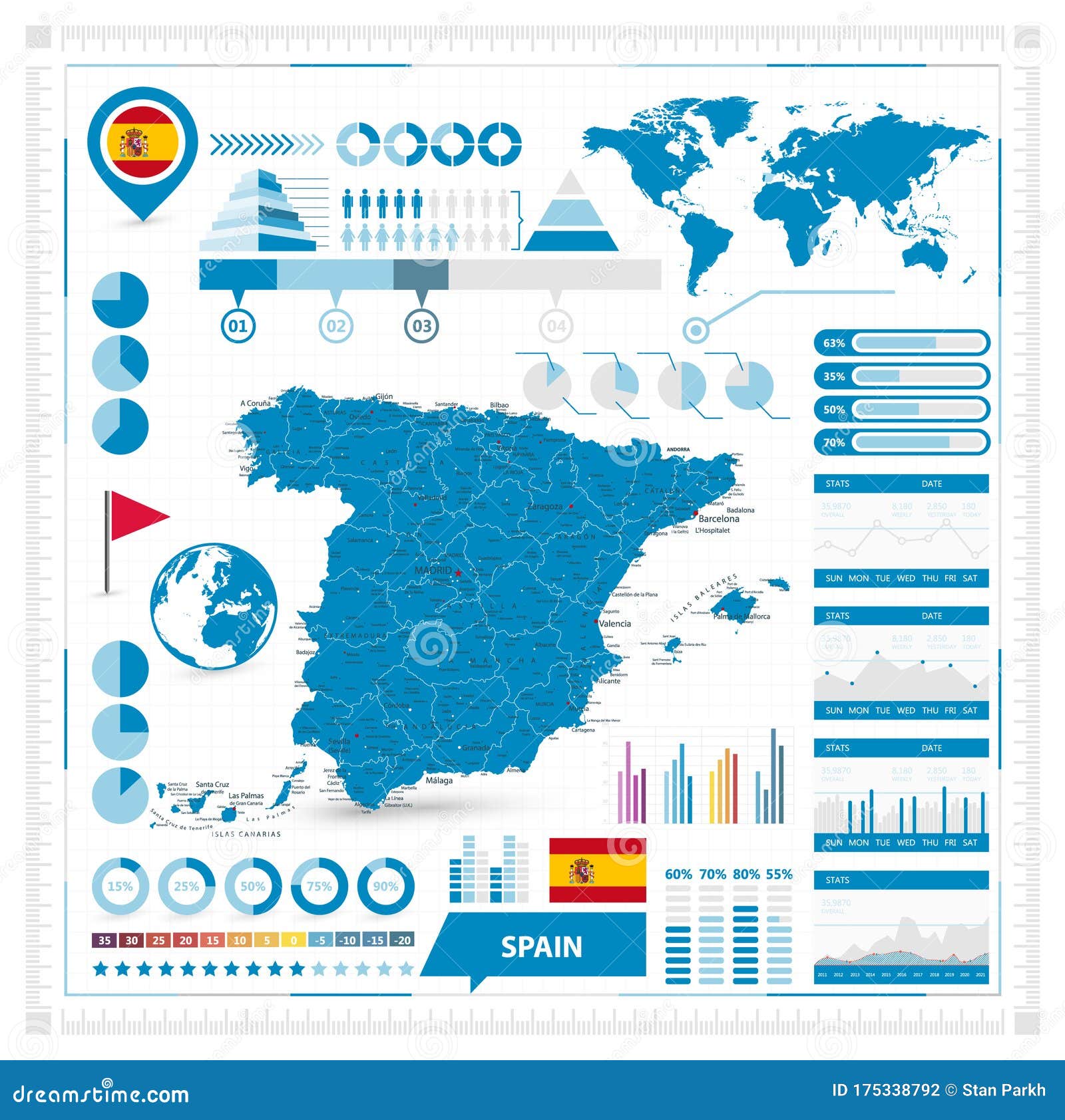 Spain Map and Infographic Elements Stock Vector - Illustration of ...