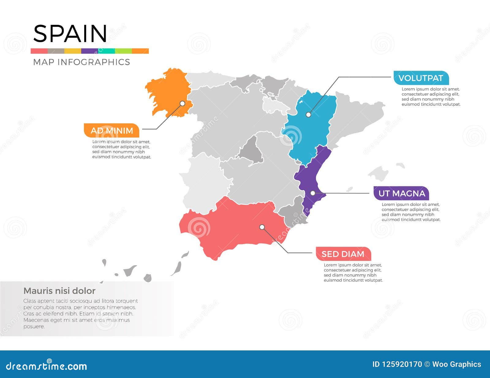 Spain Map Infographics Vector Template with Regions and Pointer Marks ...
