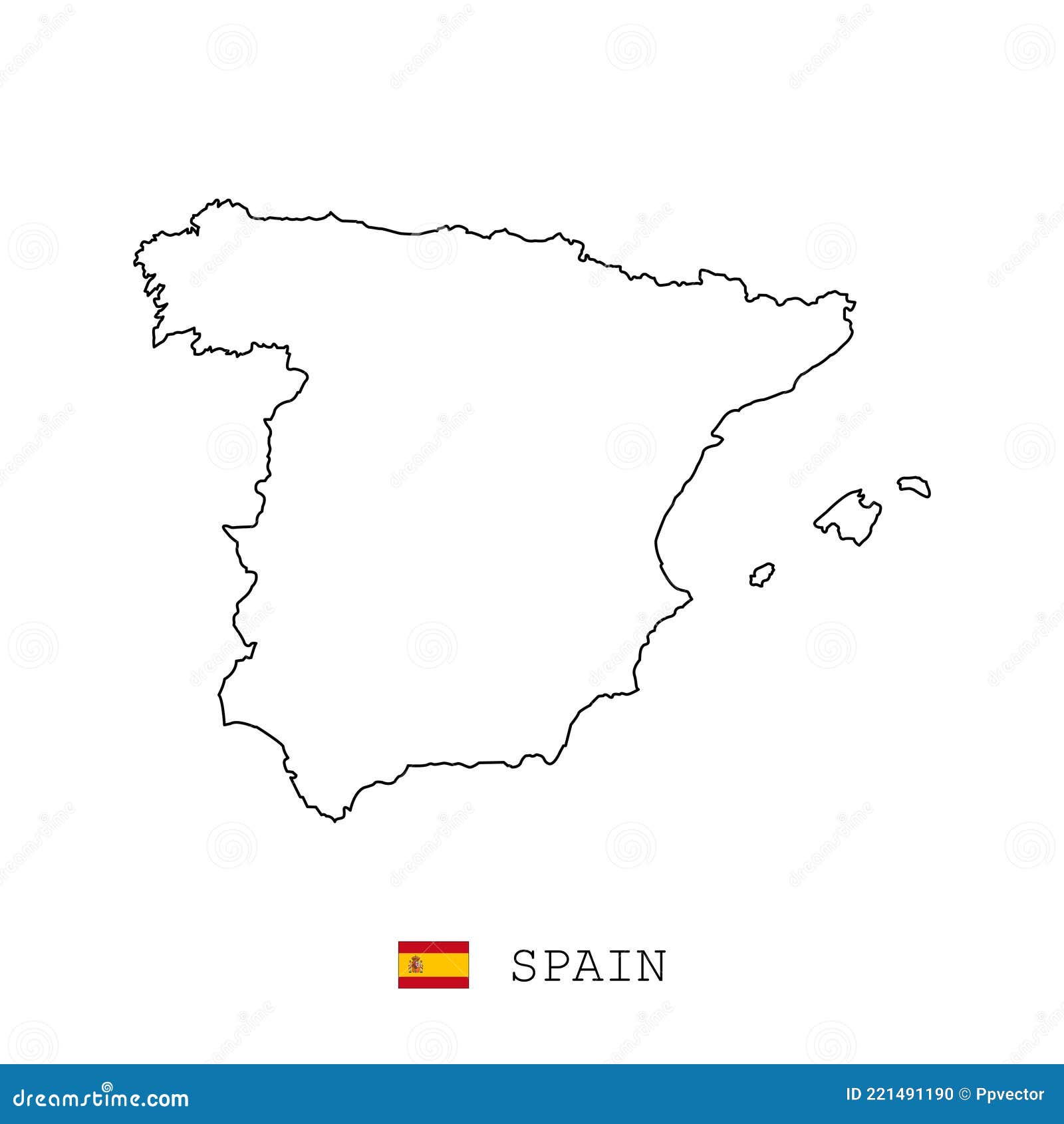 Spain Map Line, Linear Thin Vector Simple Outline E and Flag. Black on ...