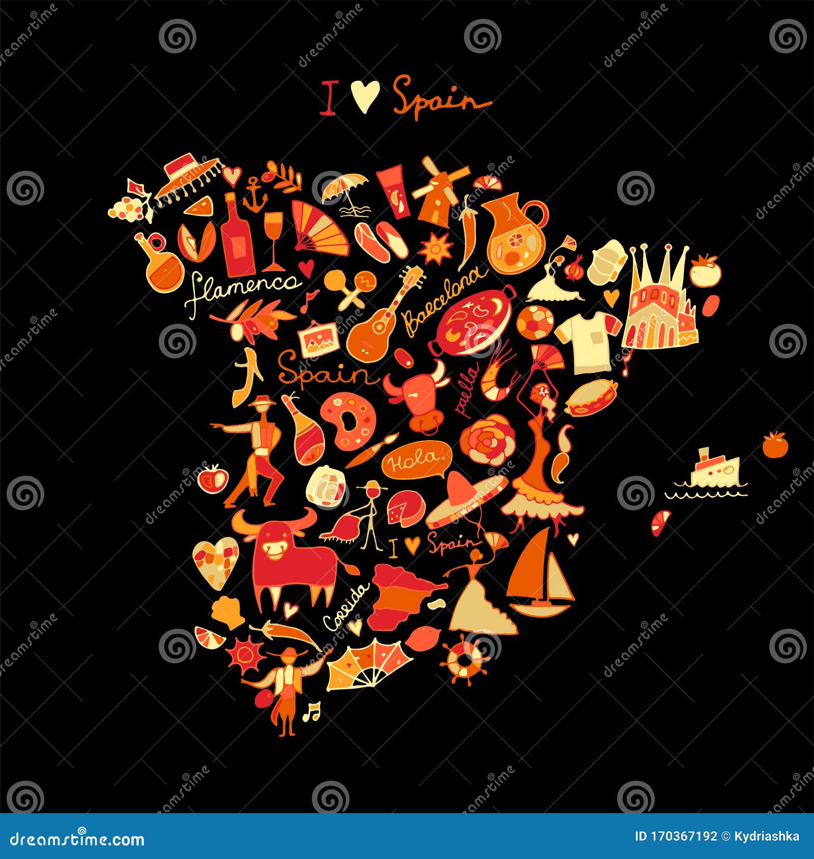 Spain Map Made from Design Elements. Sketch Design Stock Vector ...