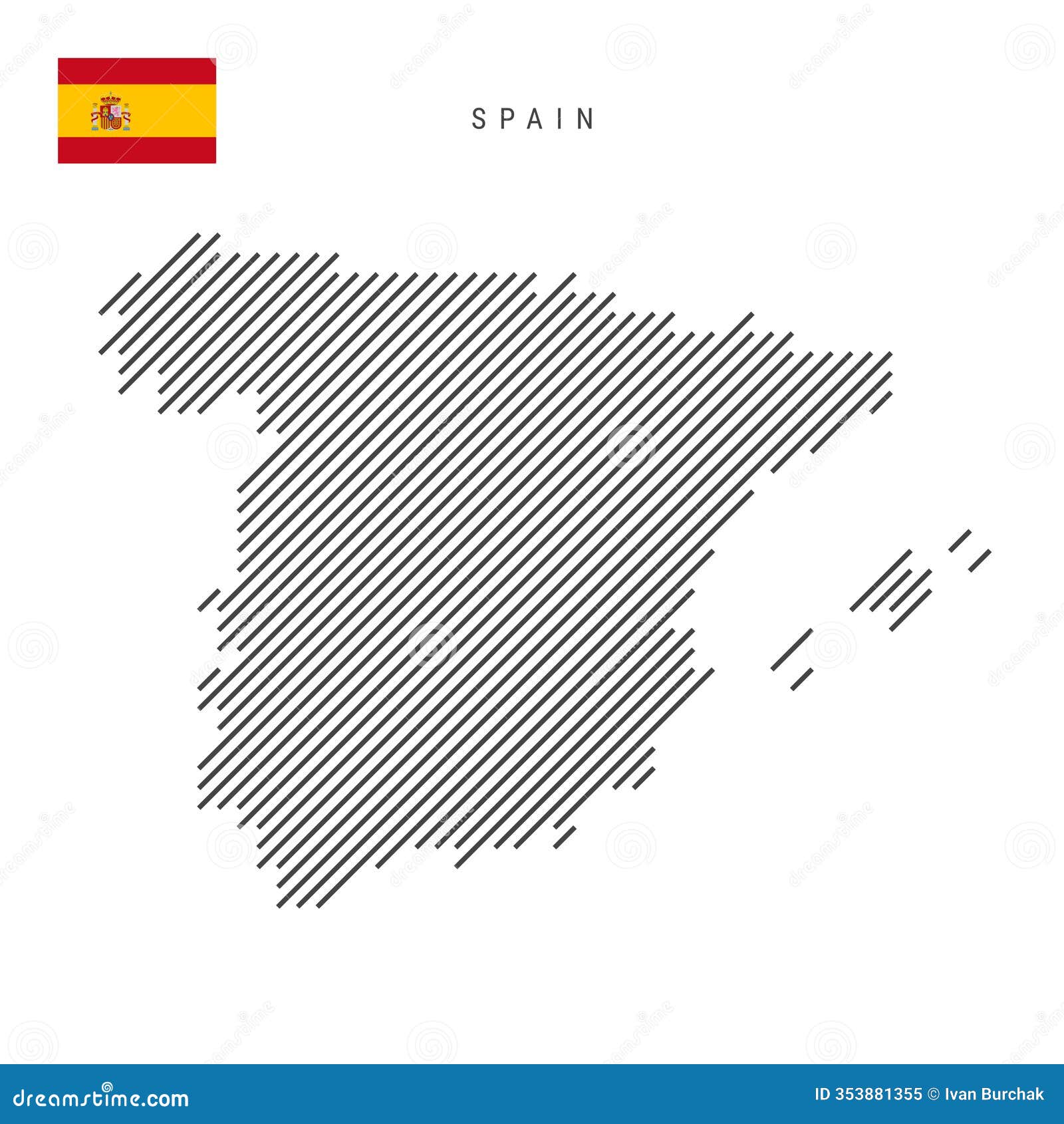 Spain Map from Pattern of Black Slanted Parallel Lines. Flat Vector ...