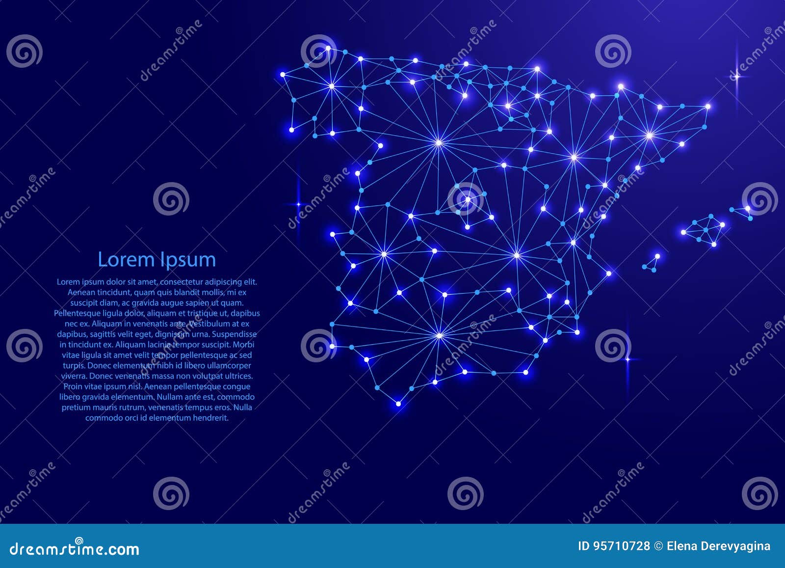 Spain Map of Polygonal Mosaic Lines Network, Rays, Space Stars Stock ...