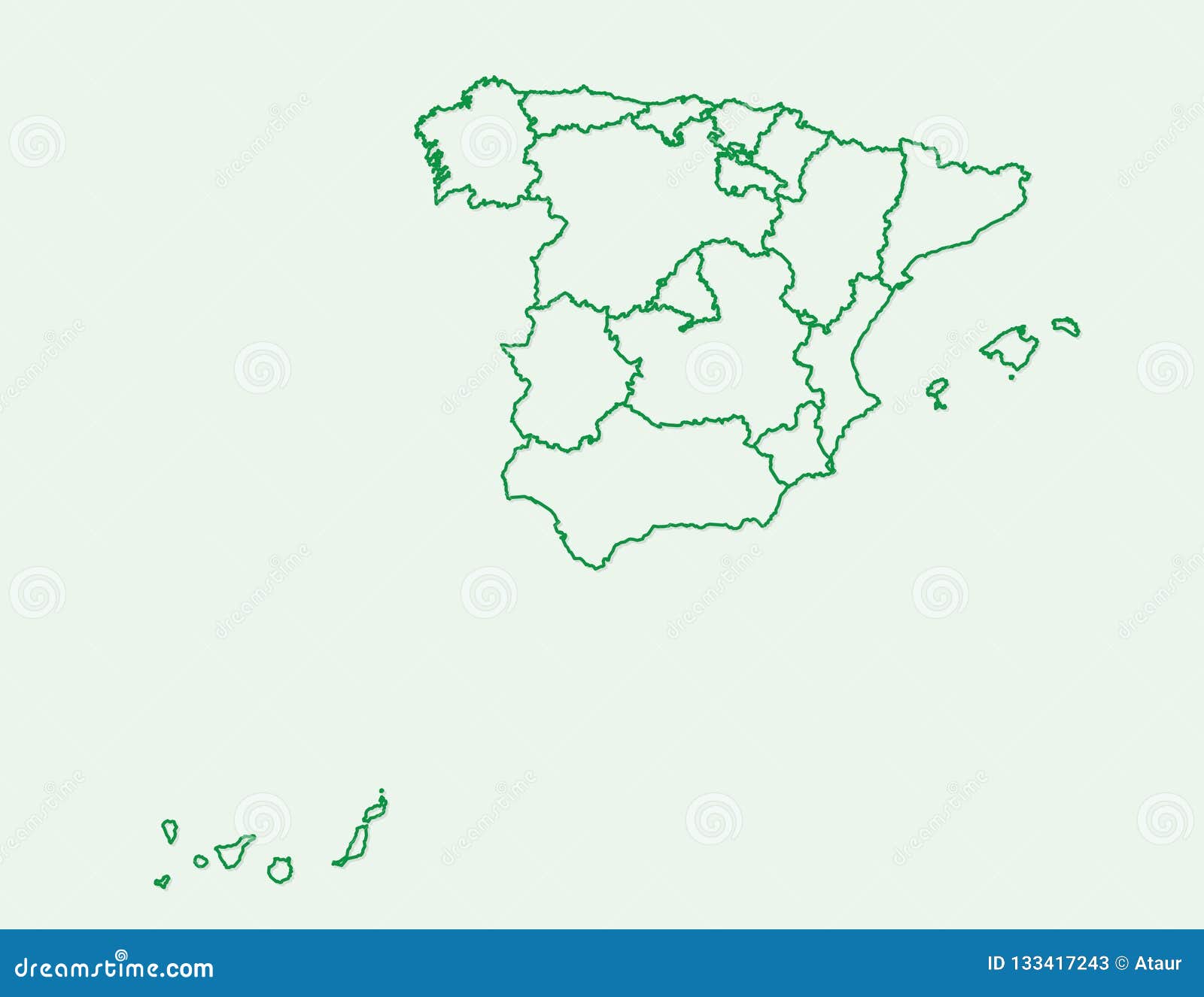 Spain Map Vector with Divisions or Districts Using Green Color Lines on ...