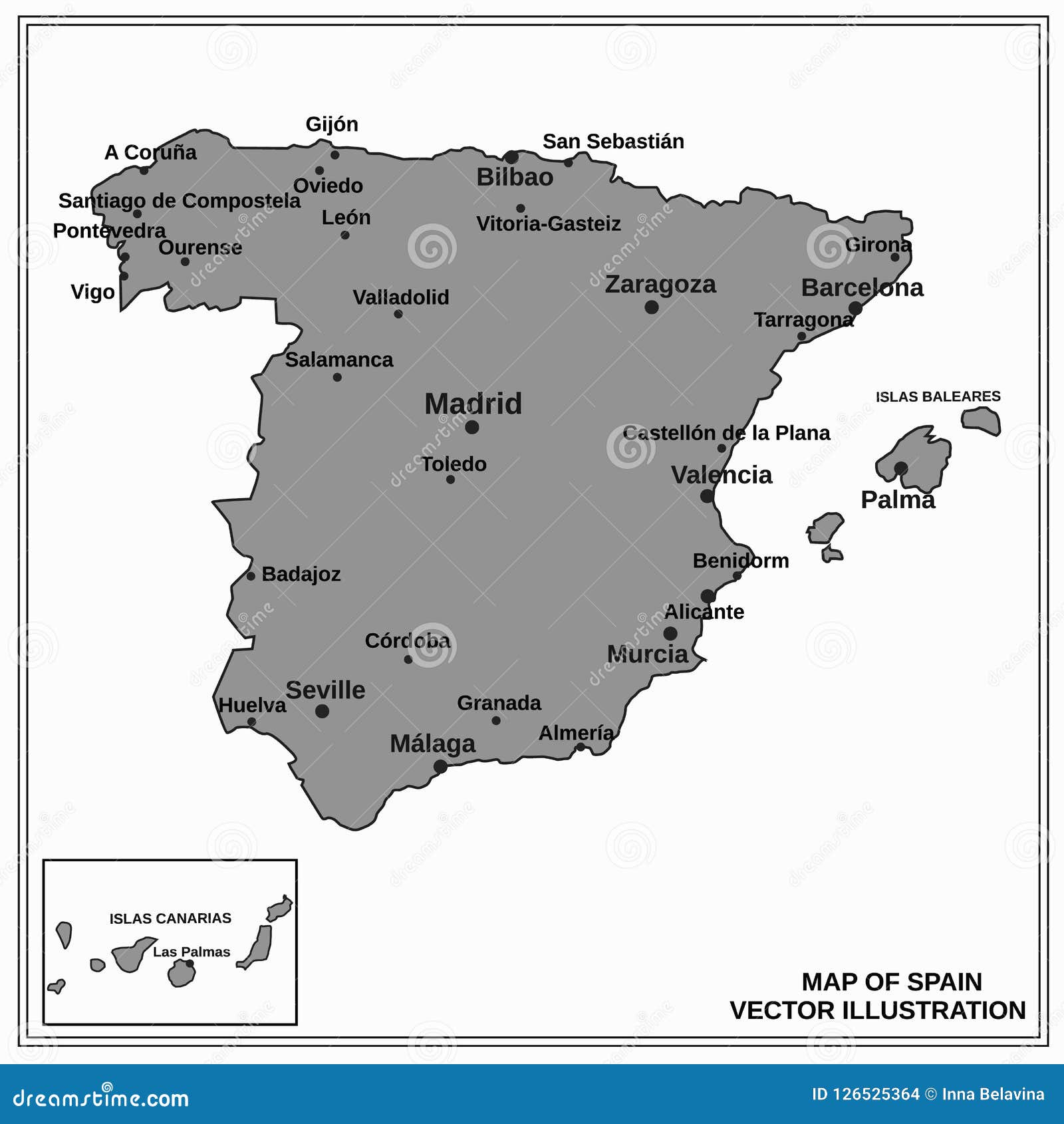 Spain map. Vector. stock vector. Illustration of cities - 126525364